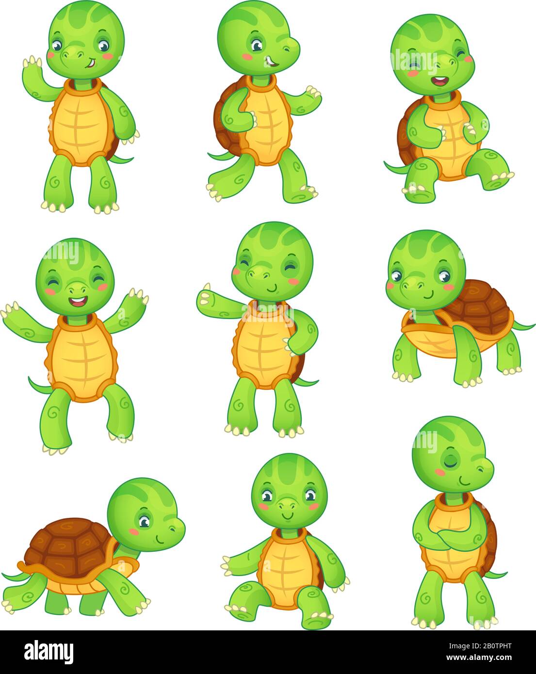 Cartoon turtle. Cute kids turtles, wild animals character set. Tortoise ...