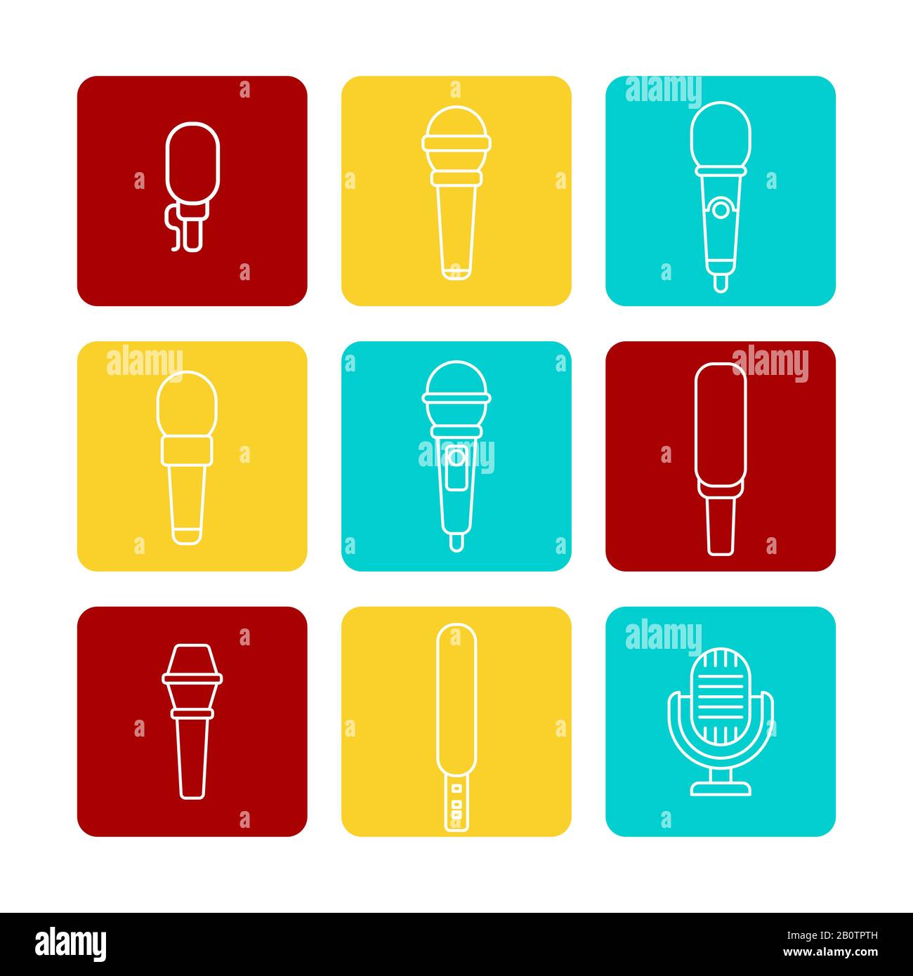 White microphone line icons set. Colored symbol microphone, vector ...