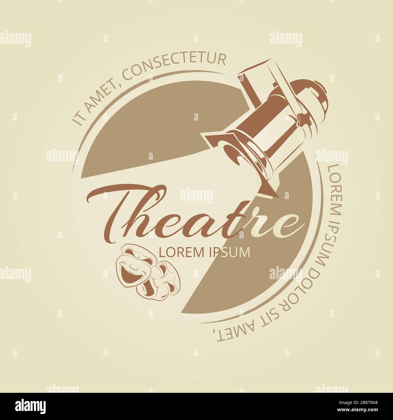 Theatre banner design - art badge with soffit and theatre masks. Vector ...