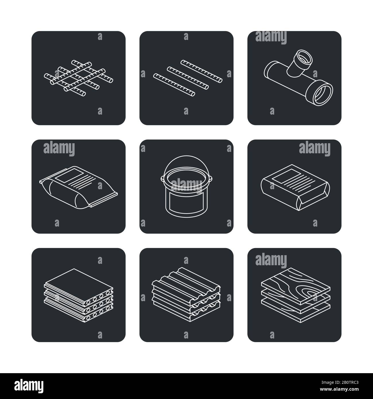 Building and contruction materials icons set - wooden boards, concrete ...