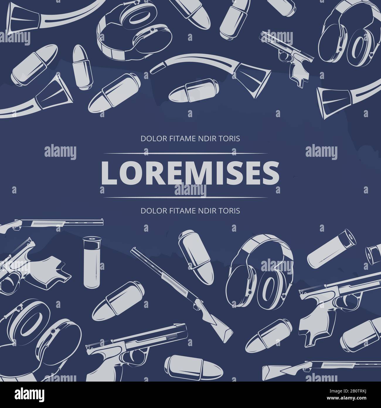 Hunting objects background design - poster with guns, headphones and ...