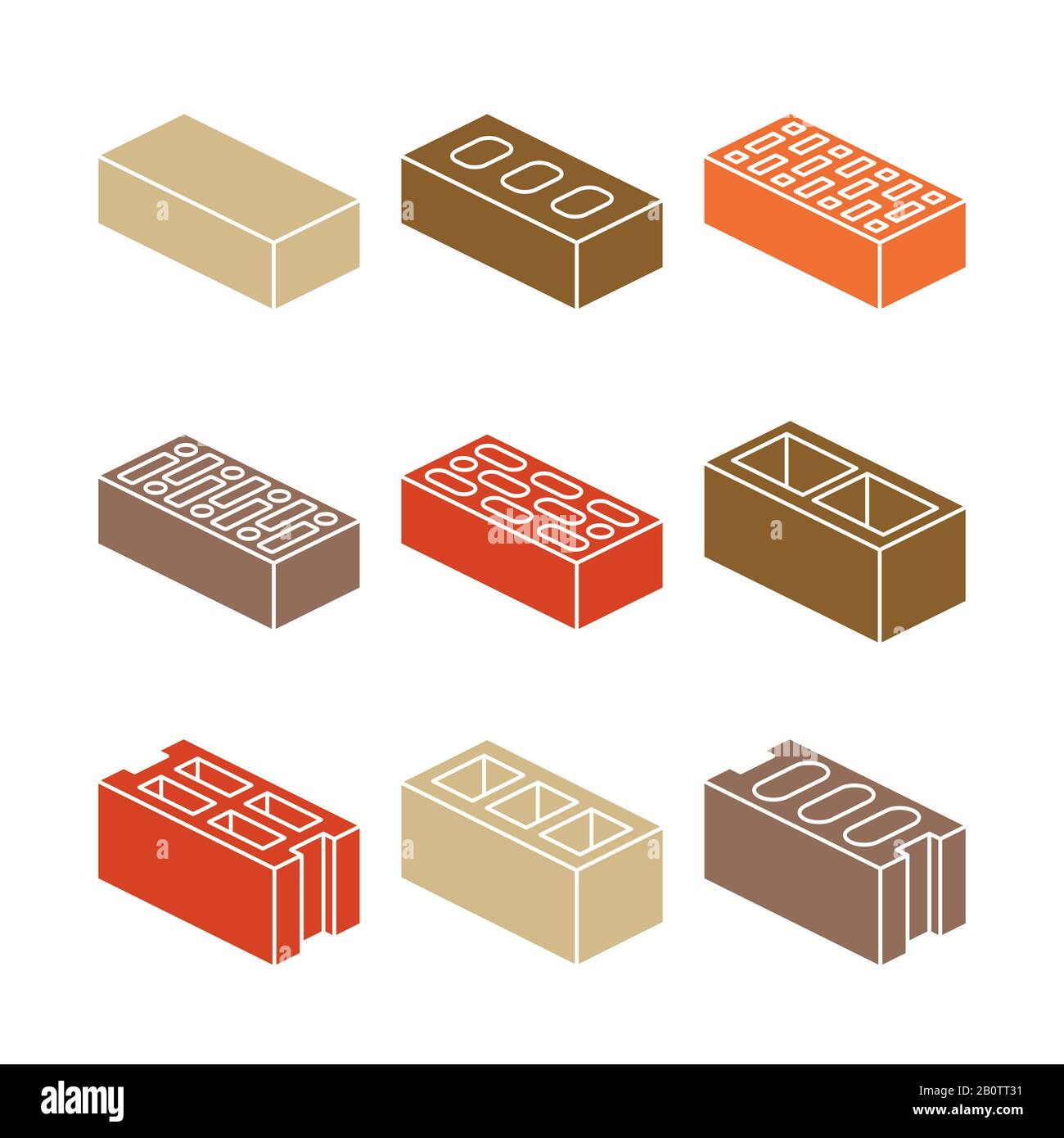 Building and contruction materials icons - colorful bricks on white ...