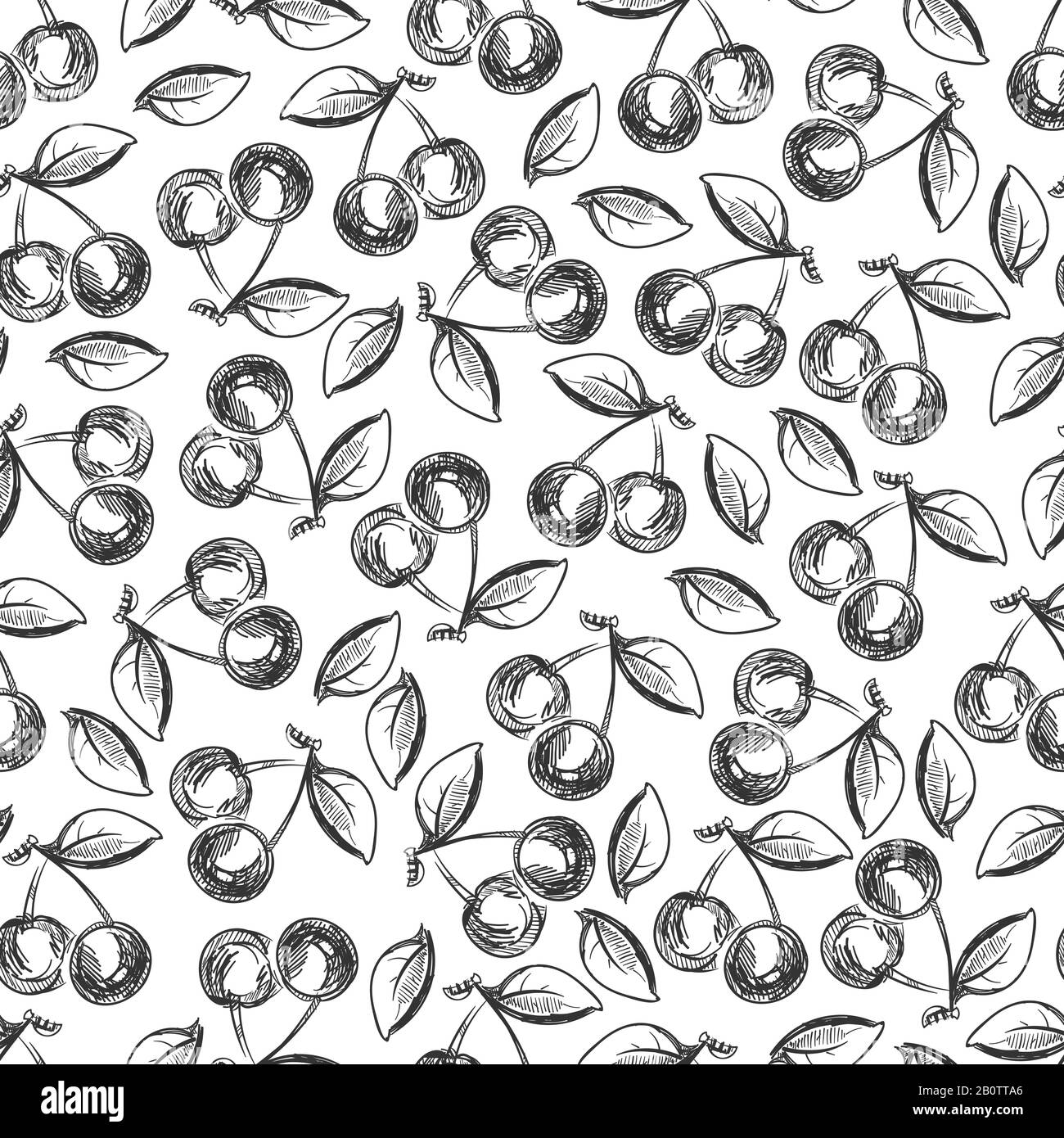 Hand drawn cherries seamless pattern - monochromic berries. Background ...