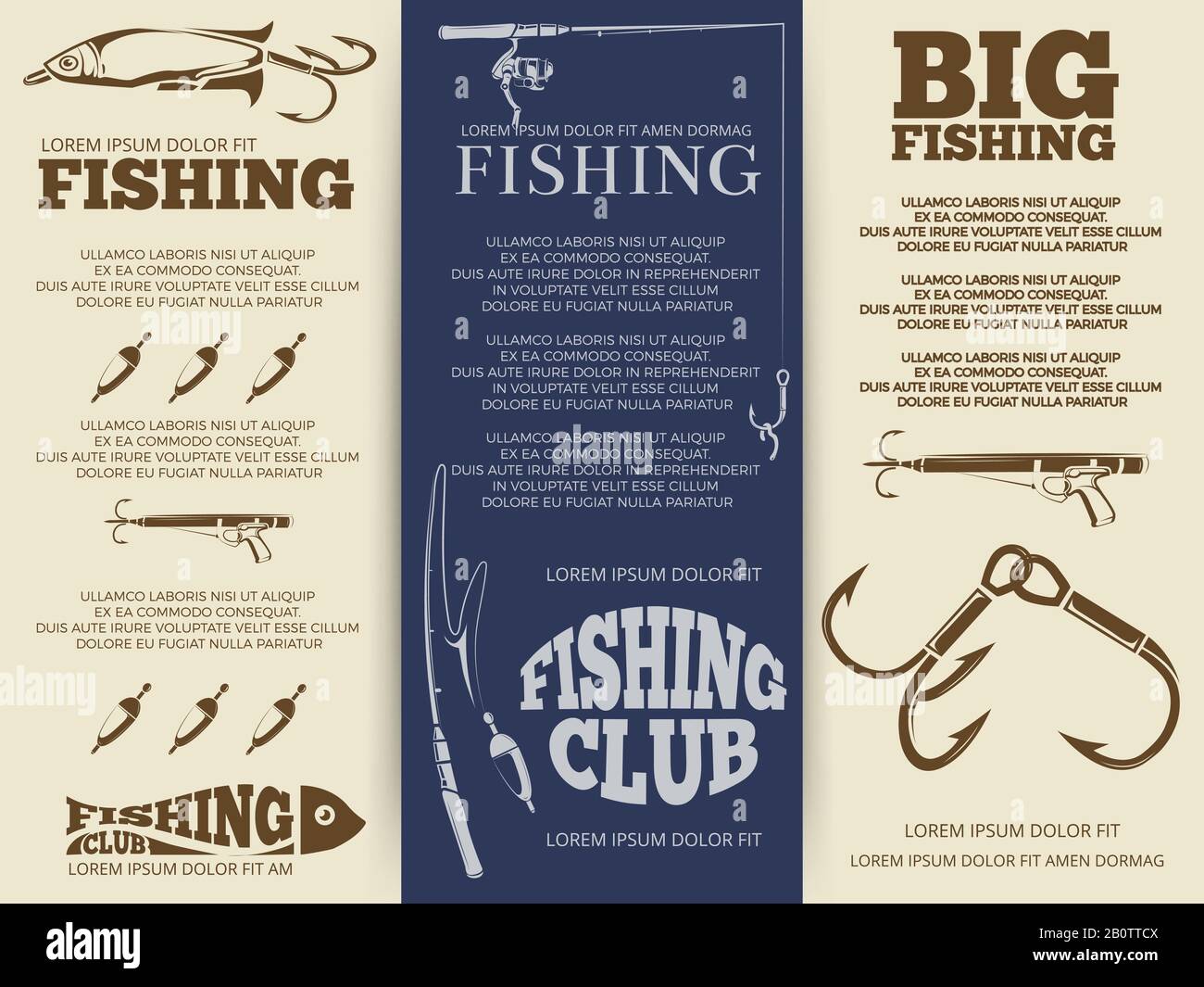 Big fishing brochure or banners template design. Poster of set vector ...