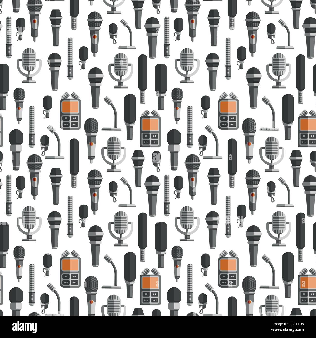 Flat microphones and dictaphones seamless pattern. Broadcasting ...