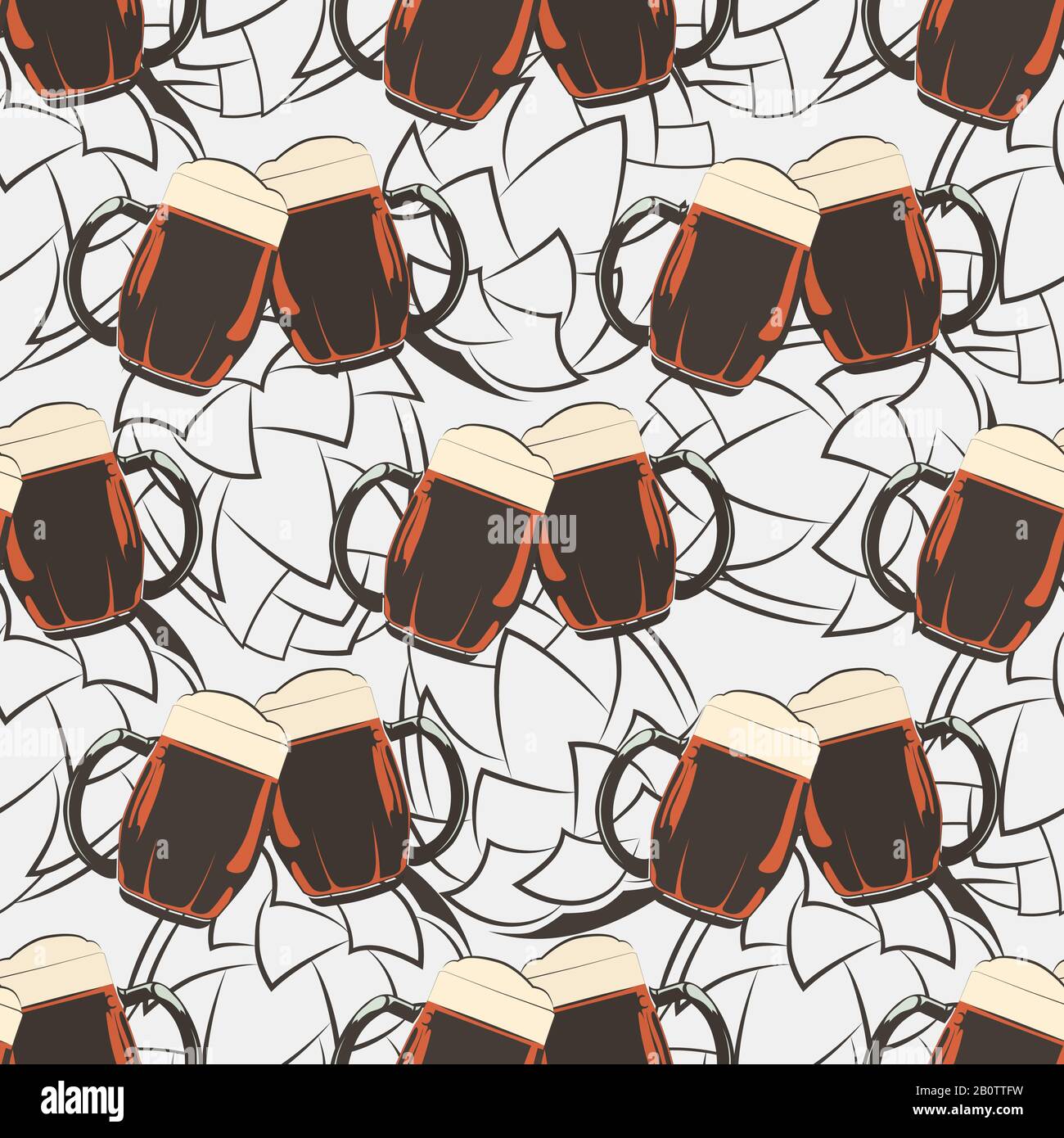 Beer seamless pattern with beer mugs and hops silhouetes. Alcohol drink ...