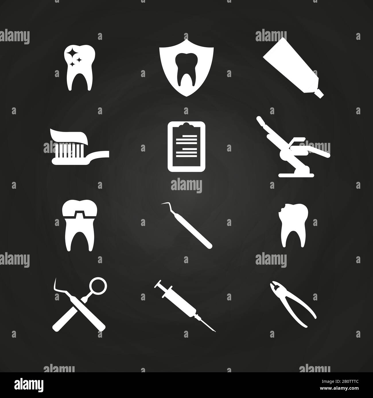 Stomatology icons set on chalkboard - teeth care icons. Care health ...