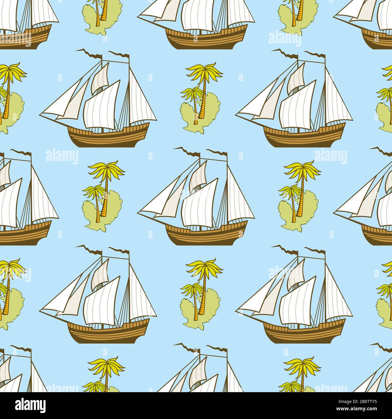 Seamless pattern with ship, palms and island - adventure seamless ...