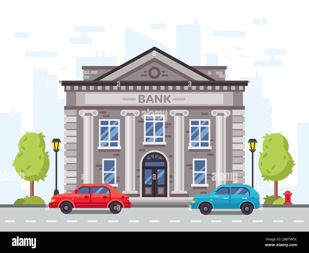 Cartoon bank or government building with roman columns. Money loan ...