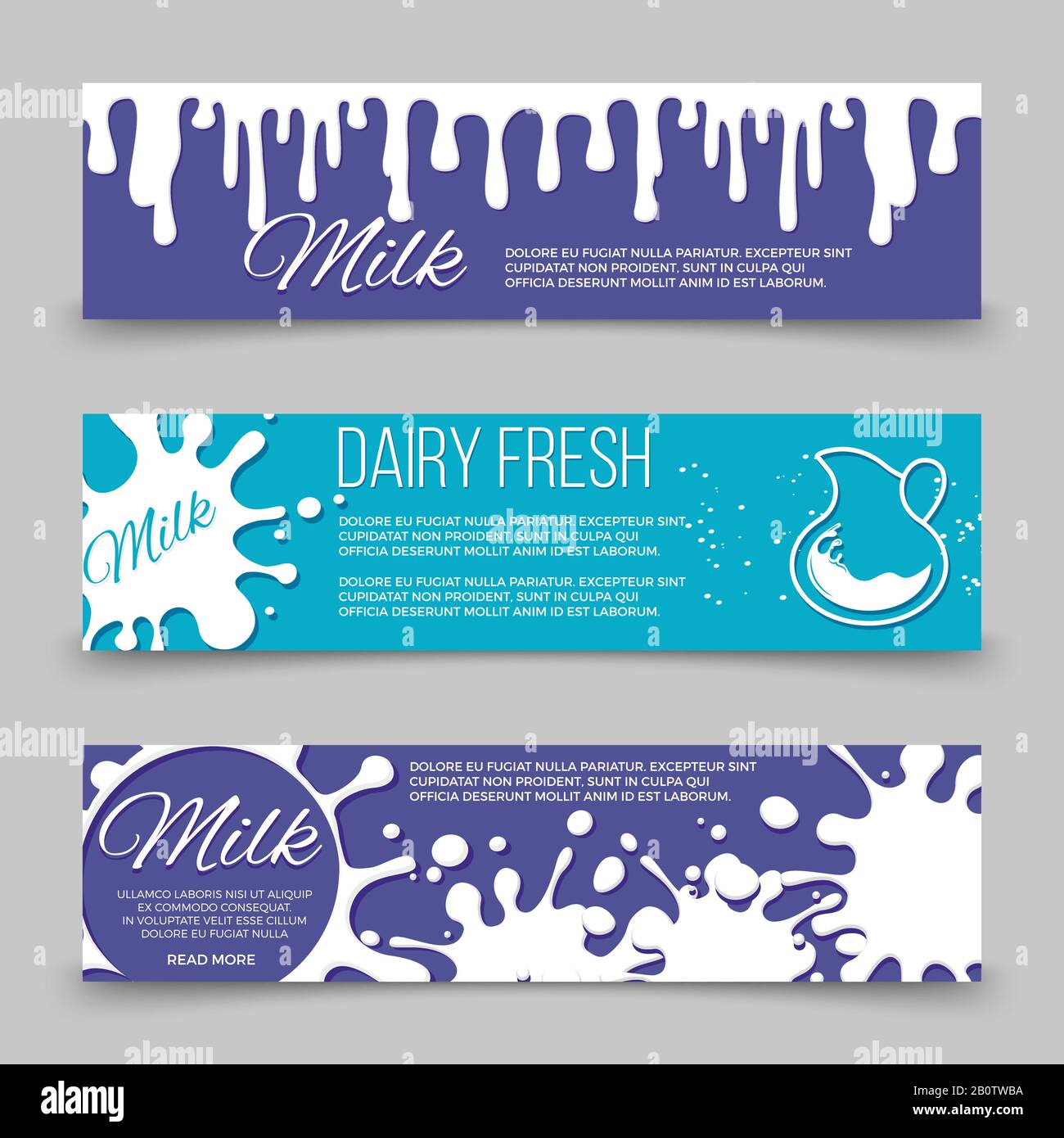 Dairy fresh banners template design with milk or yoghurt splashes ...