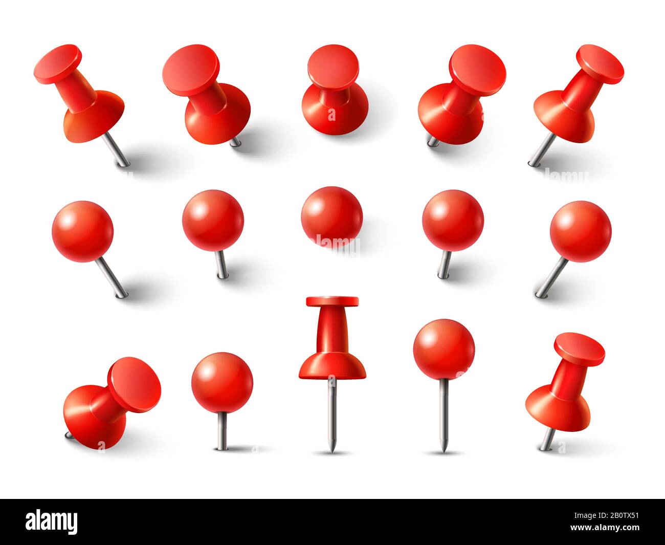 Red pushpin top view. Thumbtack for note attach collection. Realistic ...