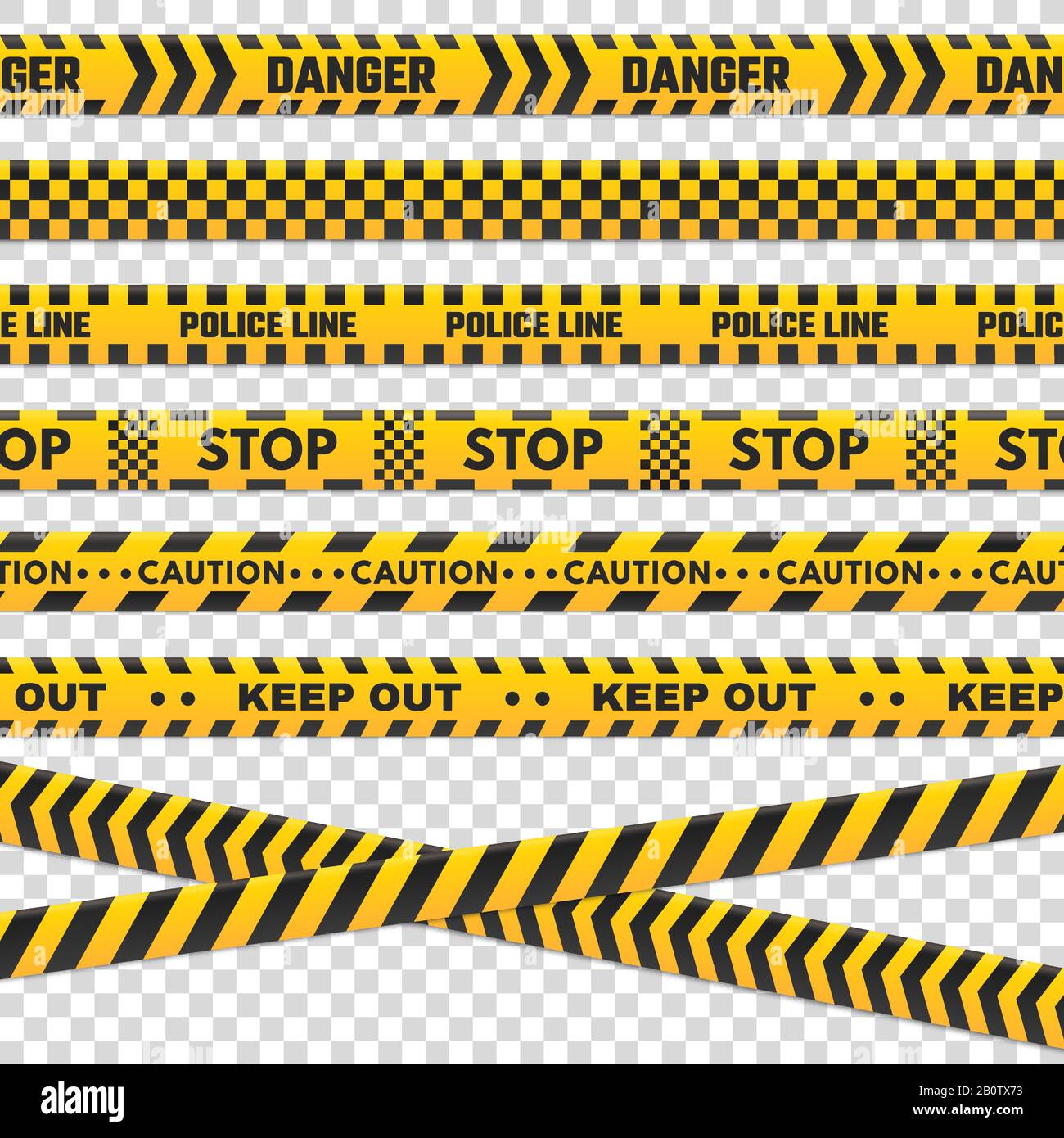 Caution perimeter stripes. Isolated black and yellow police line do not ...