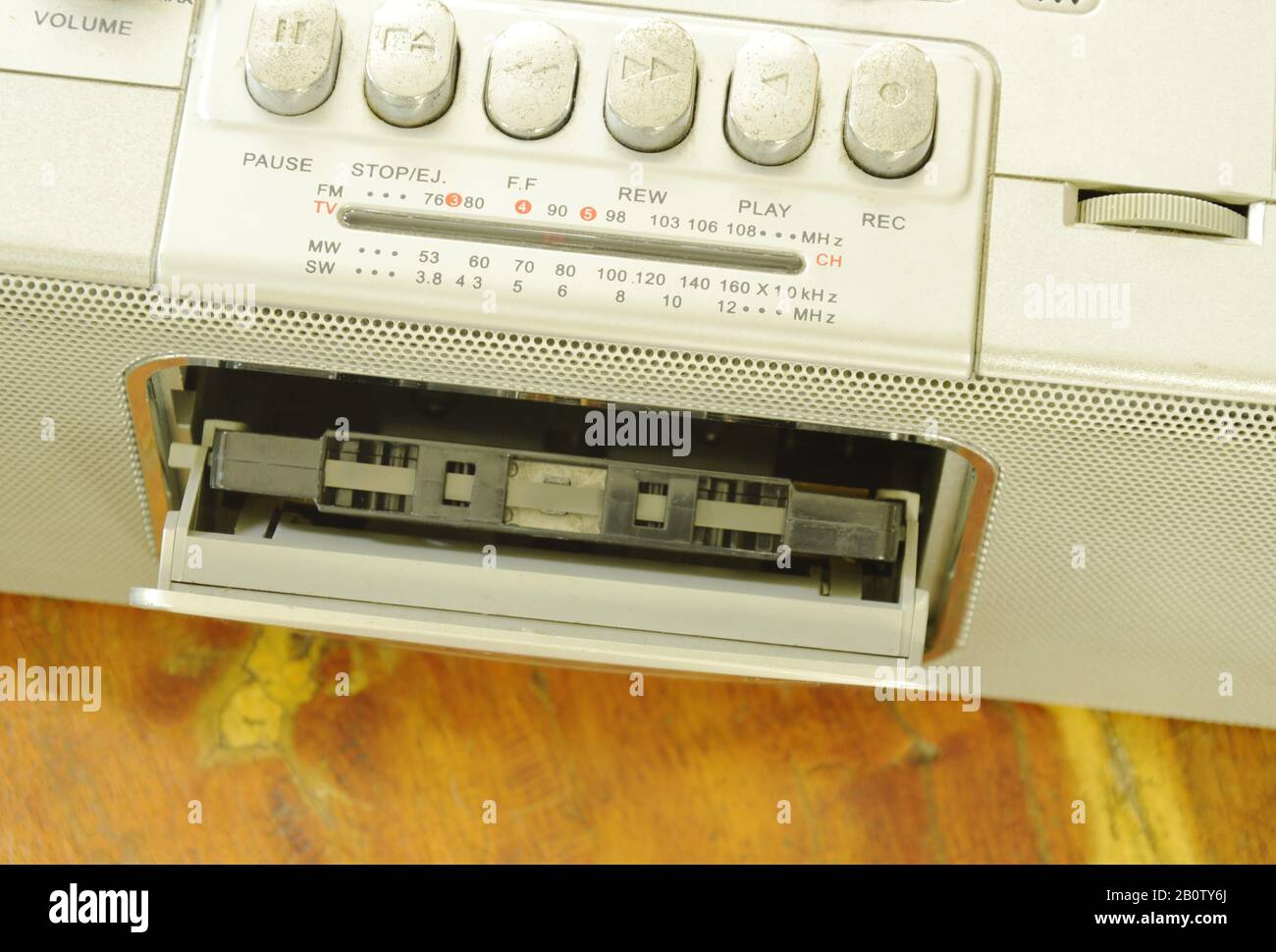 cassette tape recorder in radio desk on wooden table Stock Photo - Alamy