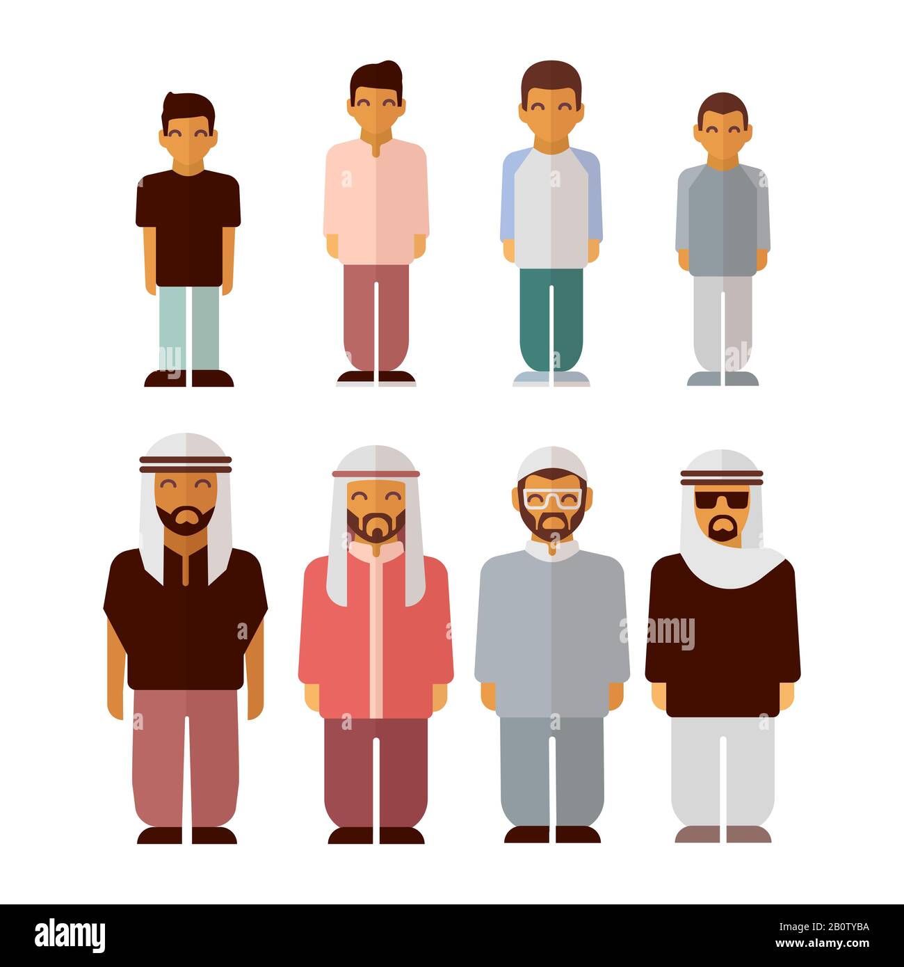 Flat arabic boys and men isolated on white background. Arabic people ...