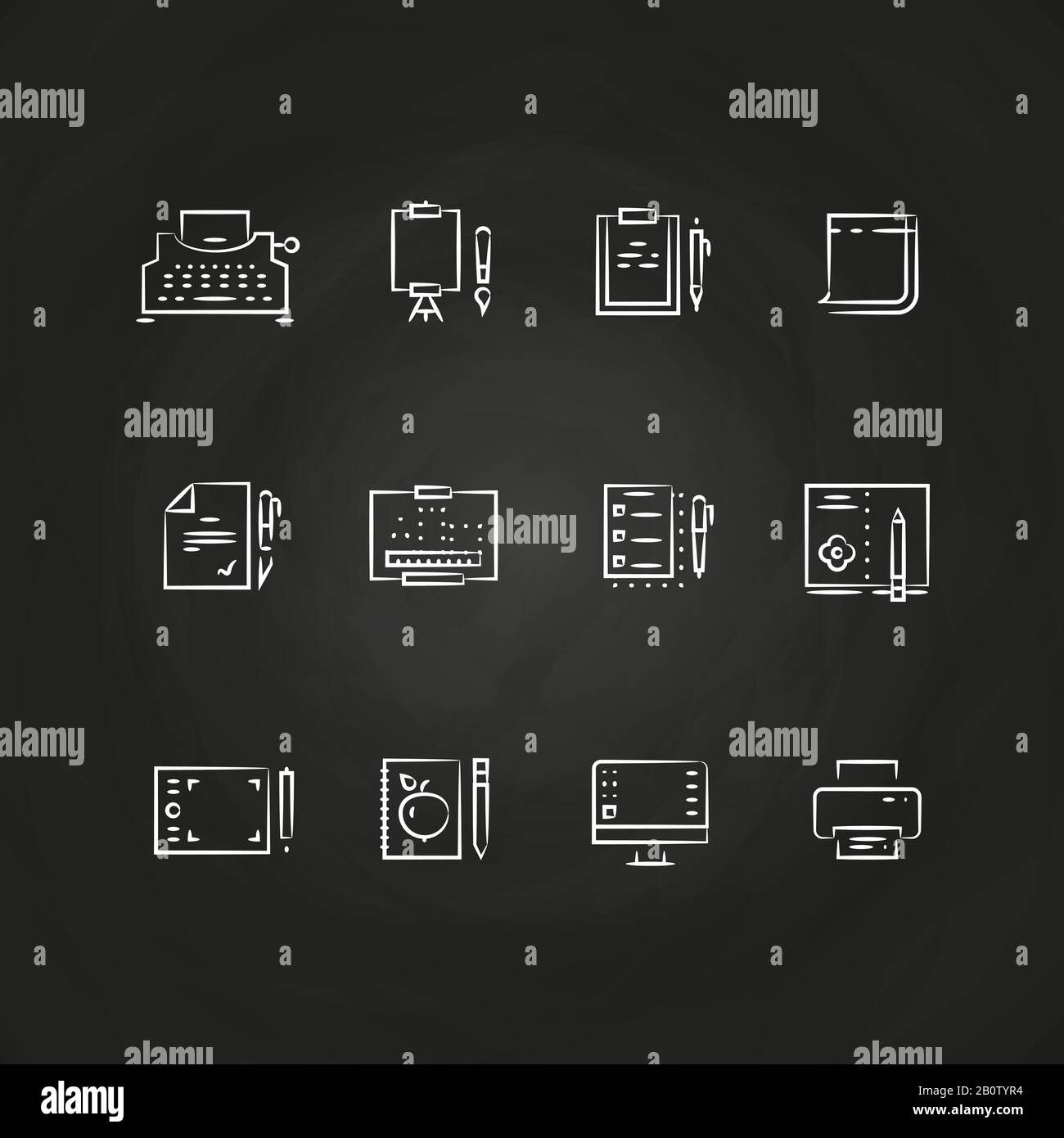 Writing tools line icons on chalkboard design. Equipment for writing ...