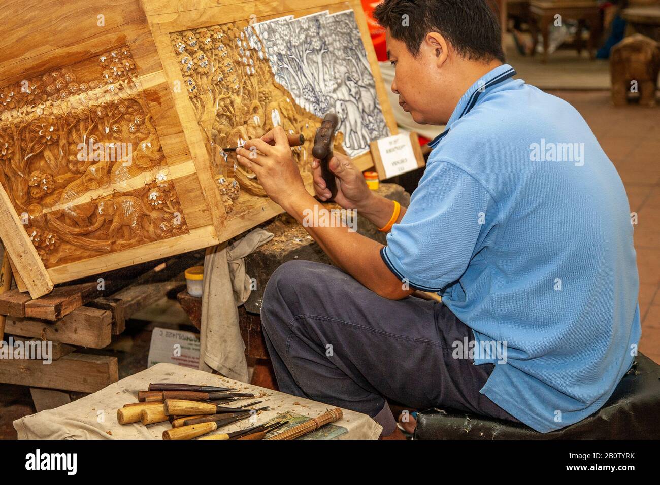 Asian handmade table & chairs in Furniture workshop: A tourist ...