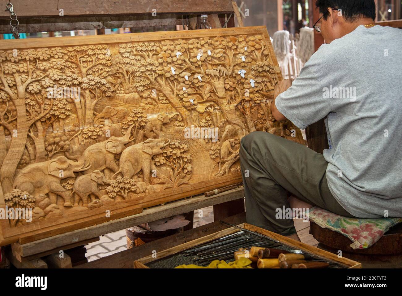 Asian handmade table & chairs in Furniture workshop: A tourist ...