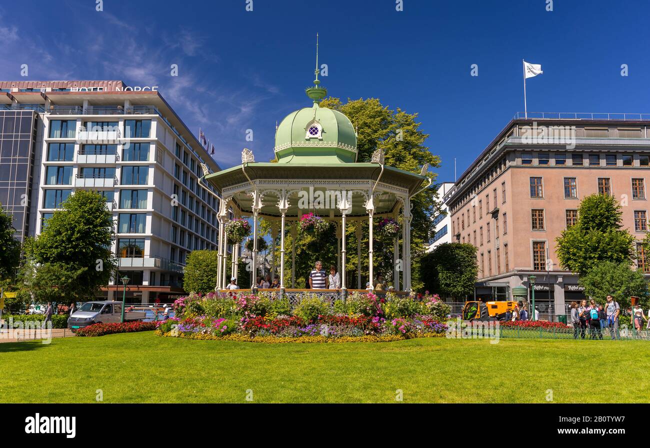 BERGEN, NORWAY - Music pavilion in Byparken, a public park in downtown ...