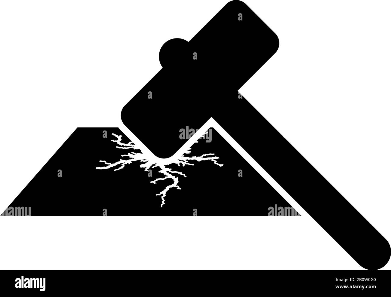 Sledge hammer breaks hard surface with formation of strong cracks icon ...