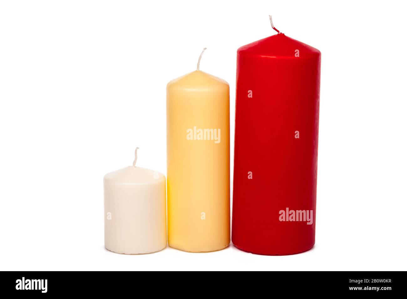 different size and colors candles isolated on a white background Stock ...