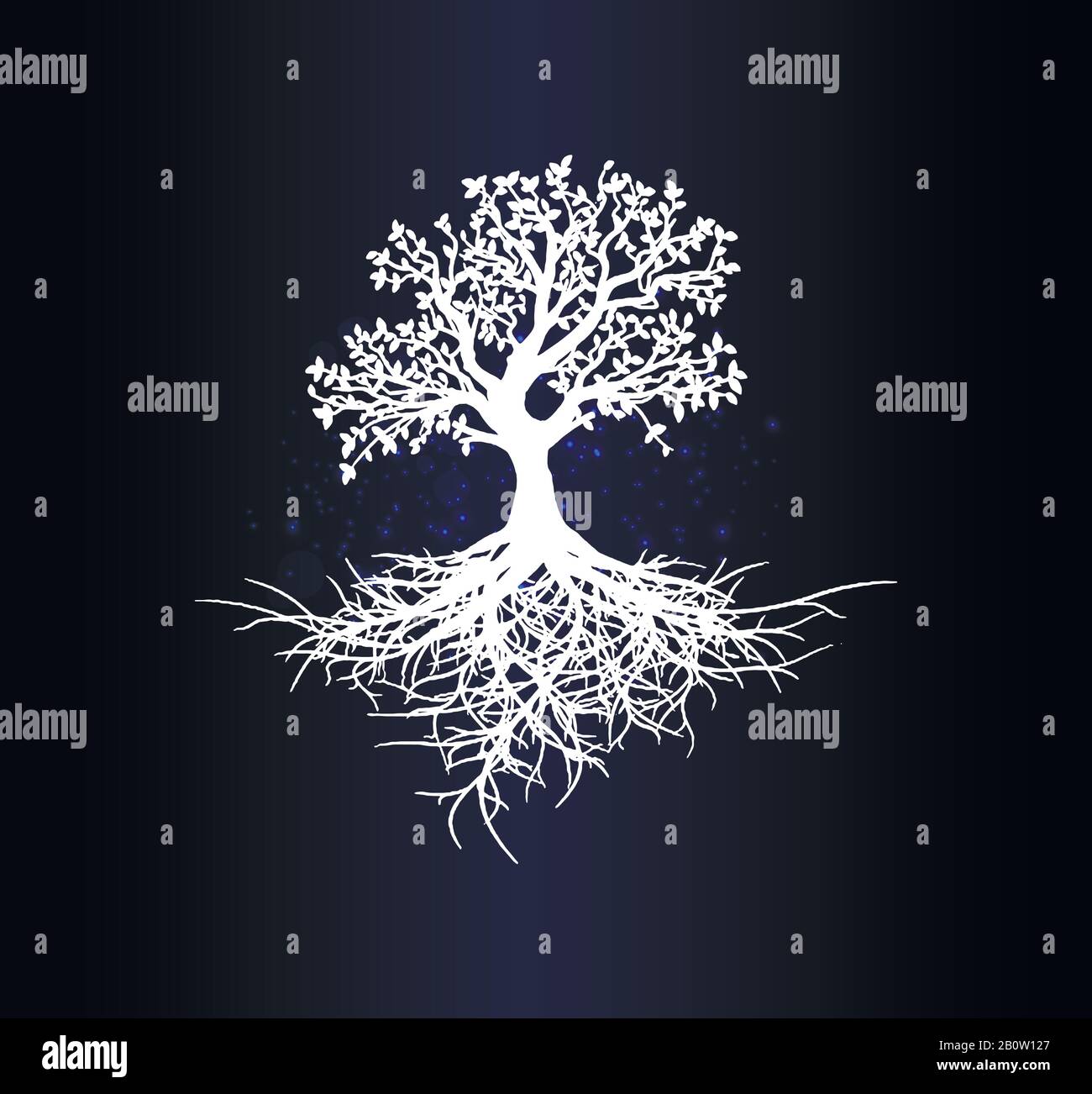 life tree silhouette on gradient background with lights Stock Vector ...
