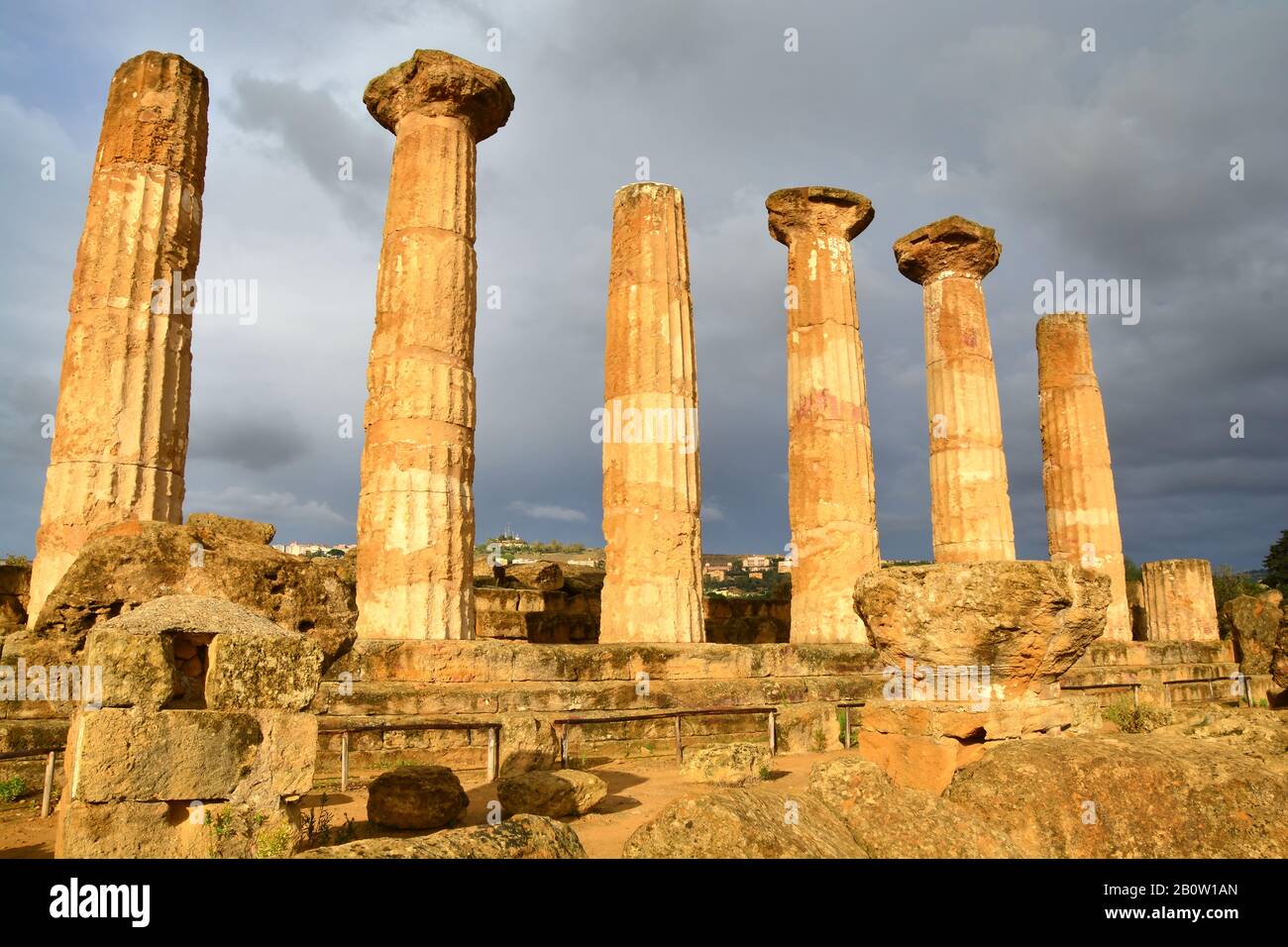 Temple of Hercules under a dramatic sky. At the Valley of the Temples ...
