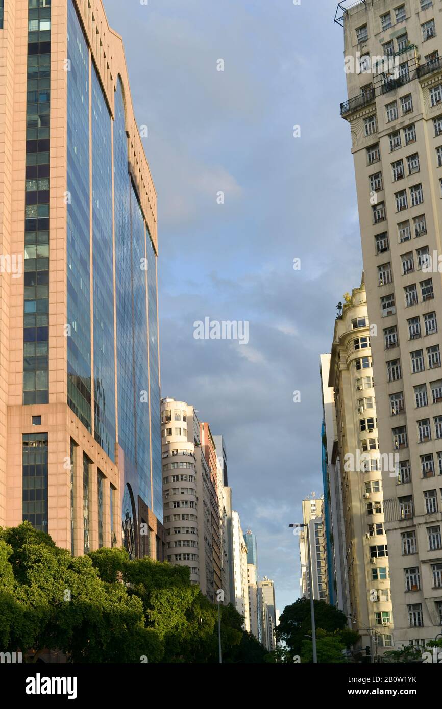 Rio Branco Avenue in the center of Rio de Janeiro with the contrast of ...