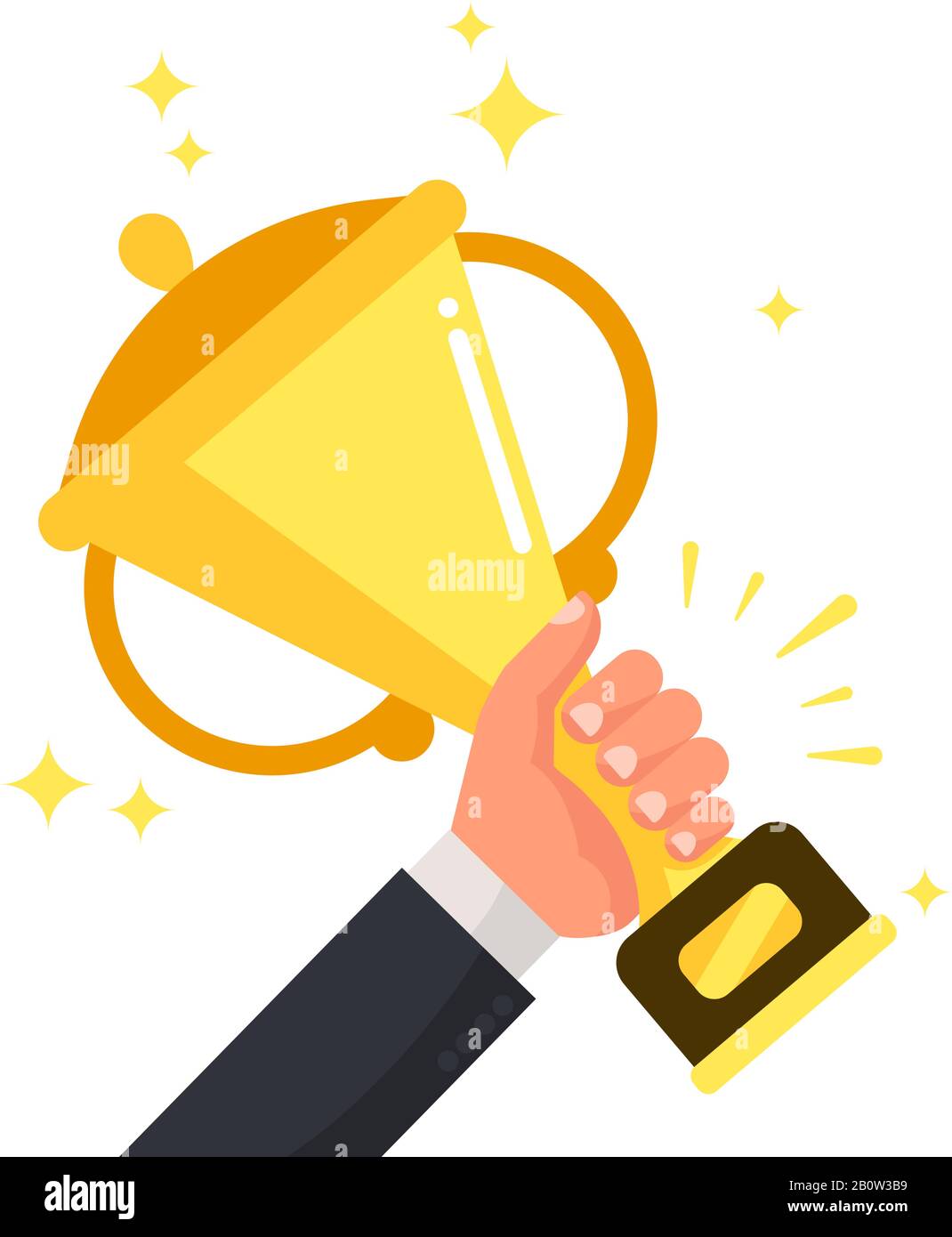 Successful winner holding golden cup in hand. Prize for winning ...