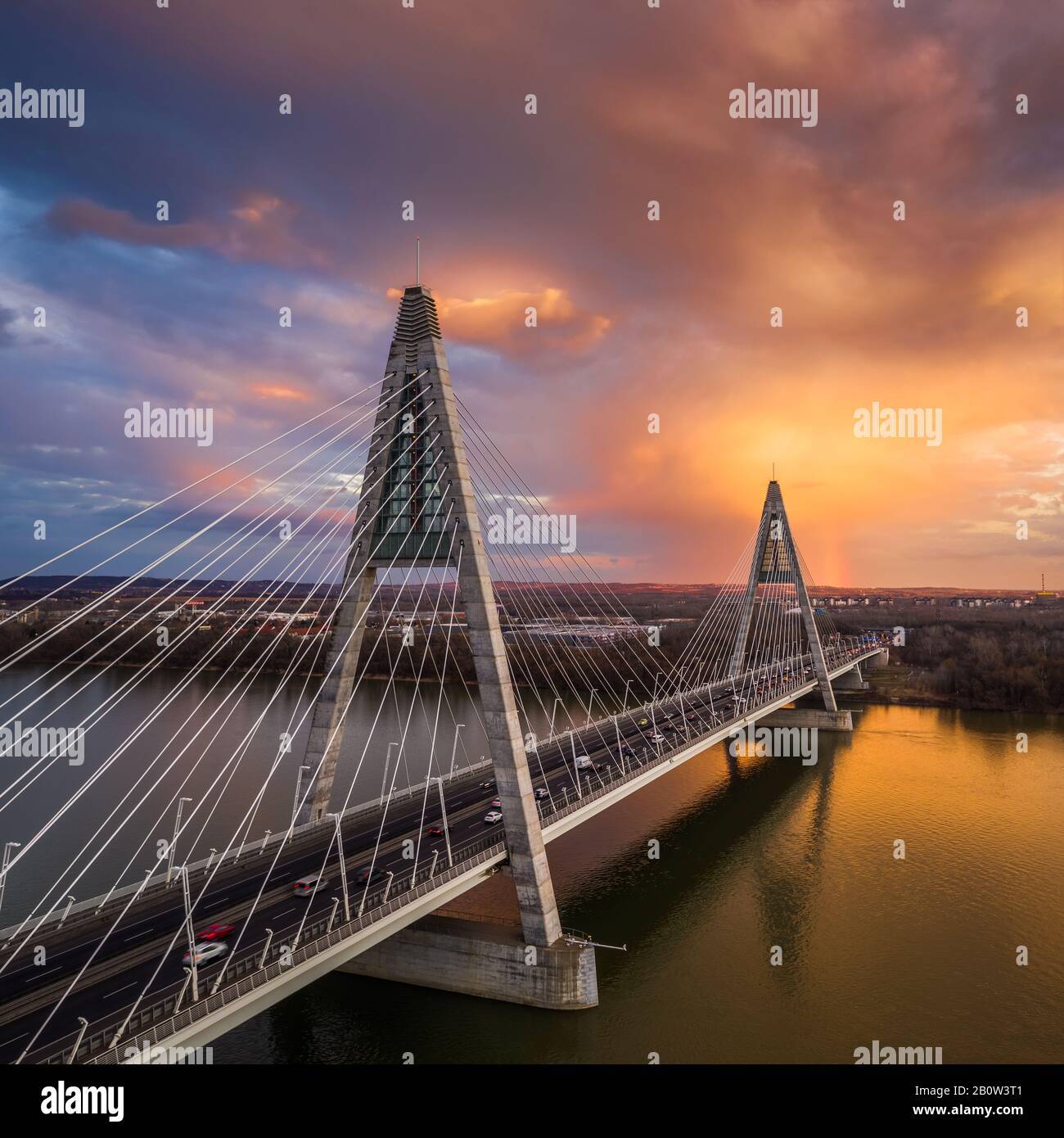 Golden cable stayed bridge road hi-res stock photography and images - Alamy
