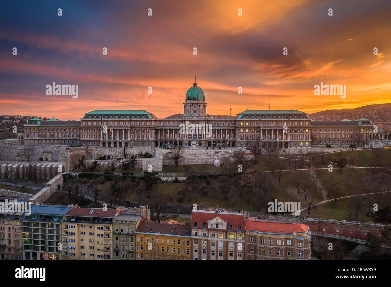 Budapest, Hungary - Aerial view of Buda Castle Royal Palace with a ...