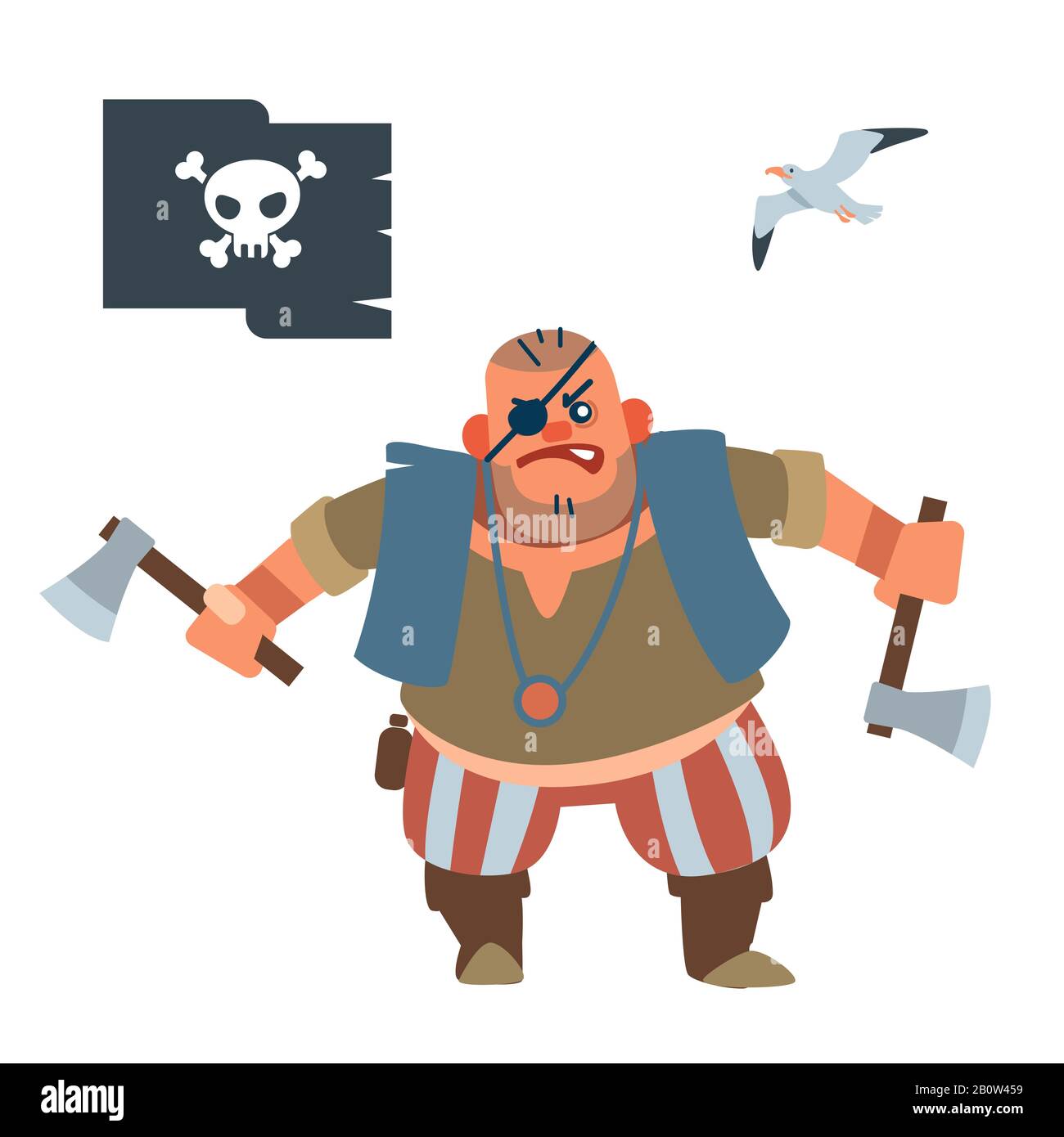Pirate robber. Muscular pirate Shorty with two battle axes Vector ...