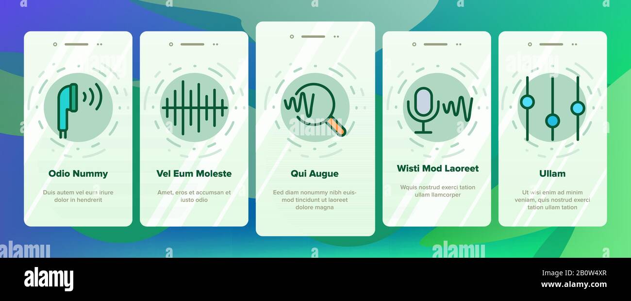 Frequency Pulse Wave Onboarding Icons Set Vector Stock Vector Image ...