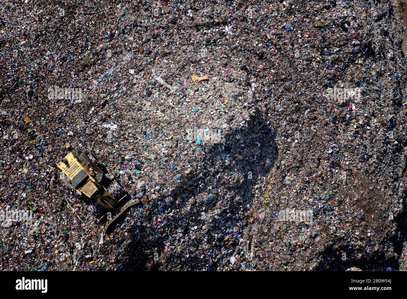 Aerial top drone view of large garbage pile, trash dump, landfill ...