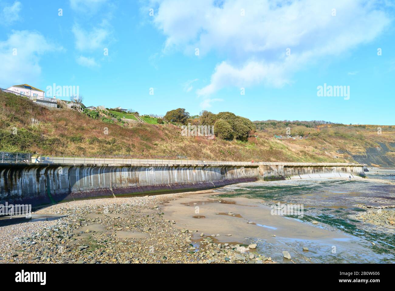 Concrete sea defence at the Cliffs of the Heritage (Jurassic) Coast, a ...