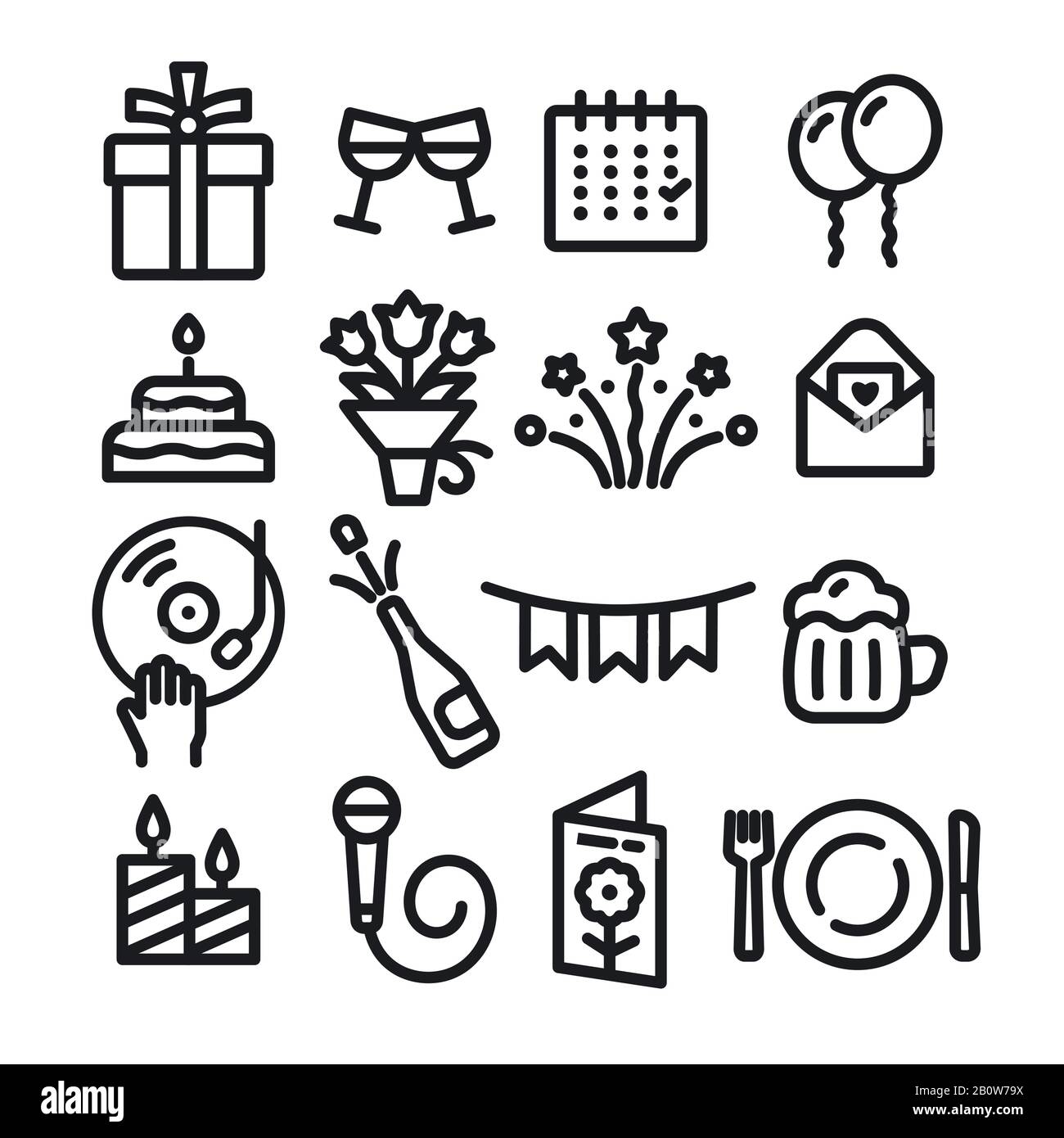 illustration of the black outlines celebrations and event icons Stock ...