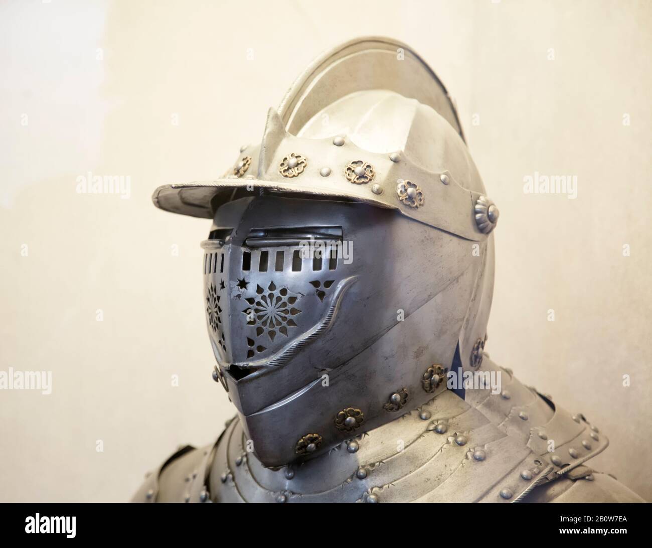 Renaissance armor in close up, iron helmet, horizontal image Stock ...