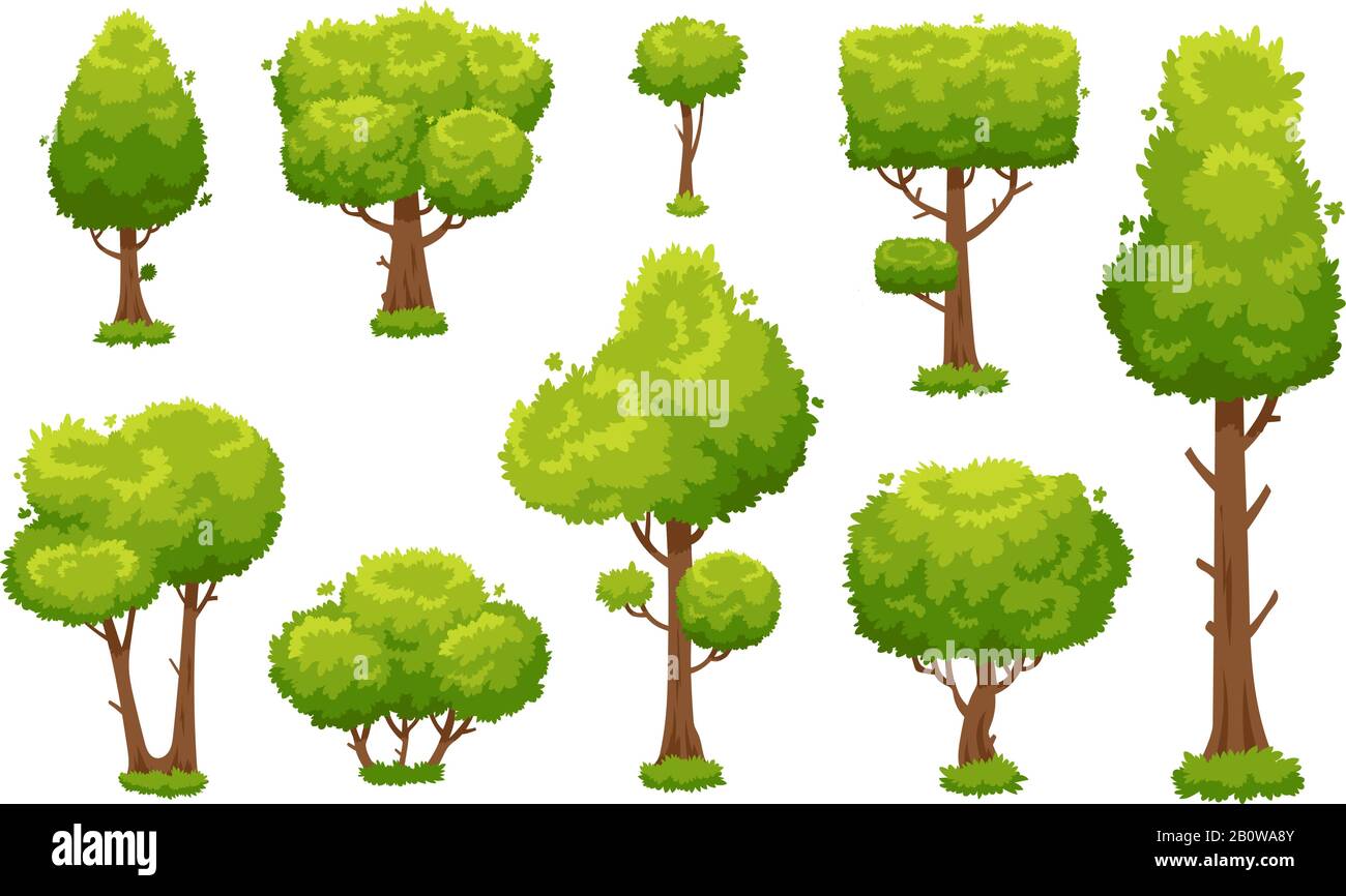 Cartoon green tree. Environmental forest or park trees isolated for ...