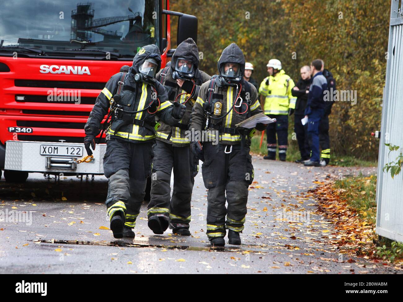Fire drill, with finger gas accident. Smoke divers from the rescue ...