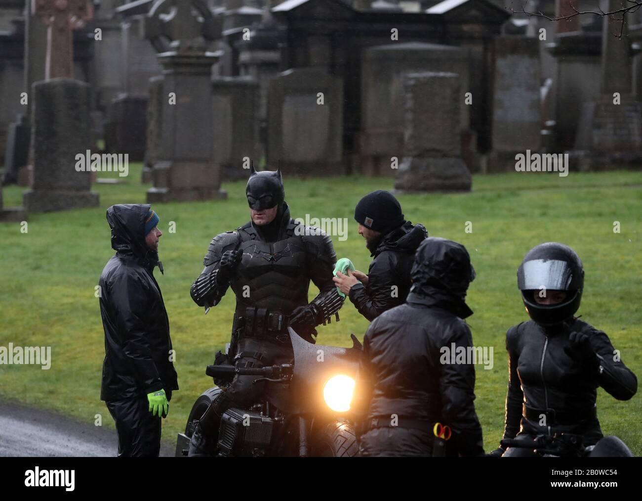 A man dressed as Batman during filming at the Glasgow Necropolis ...