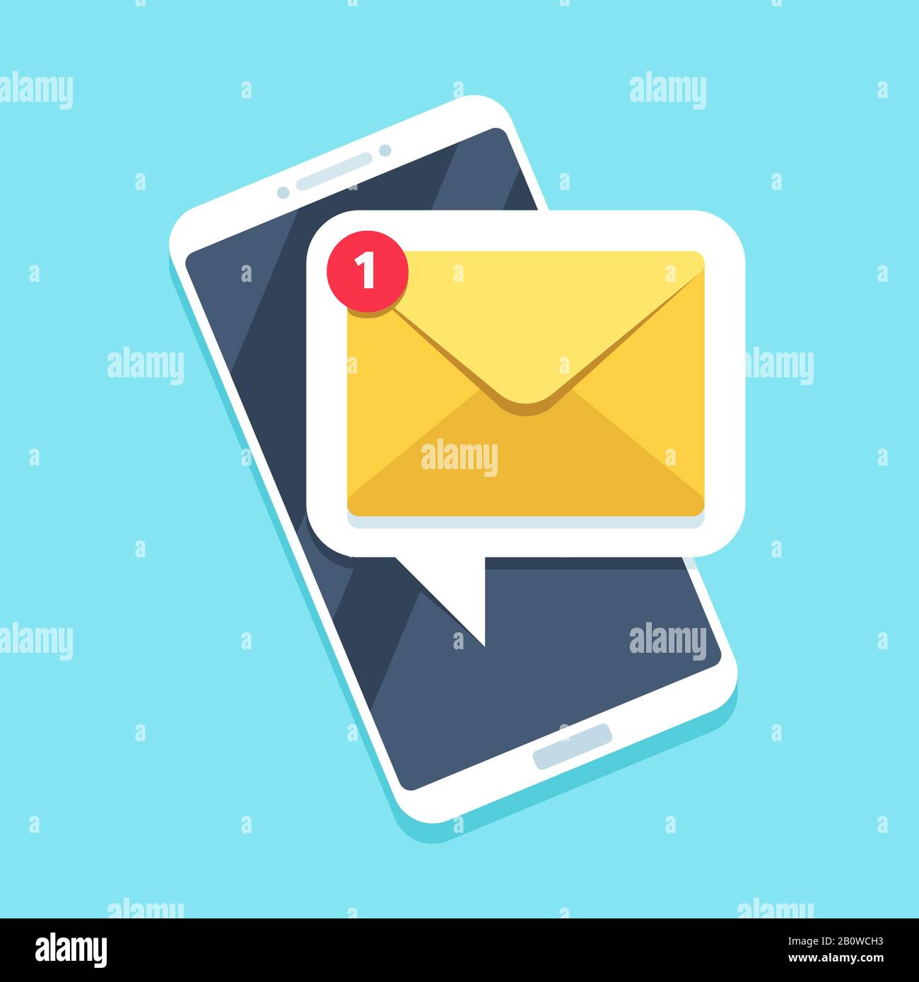 Flat email notification on smartphone. Sms icon or mail message ... Flat email notification on smartphone. Sms icon or mail message ...