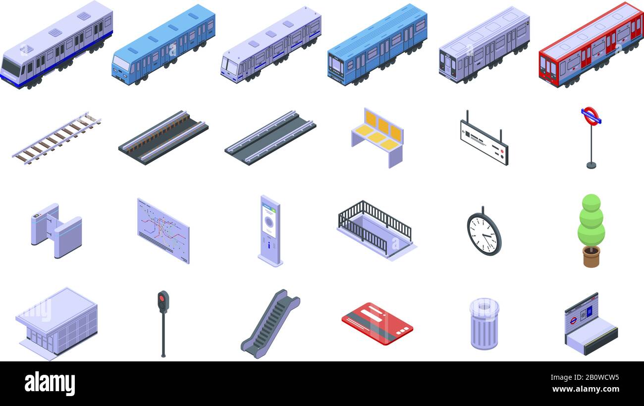 Subway train icons set, isometric style Stock Vector Image & Art - Alamy