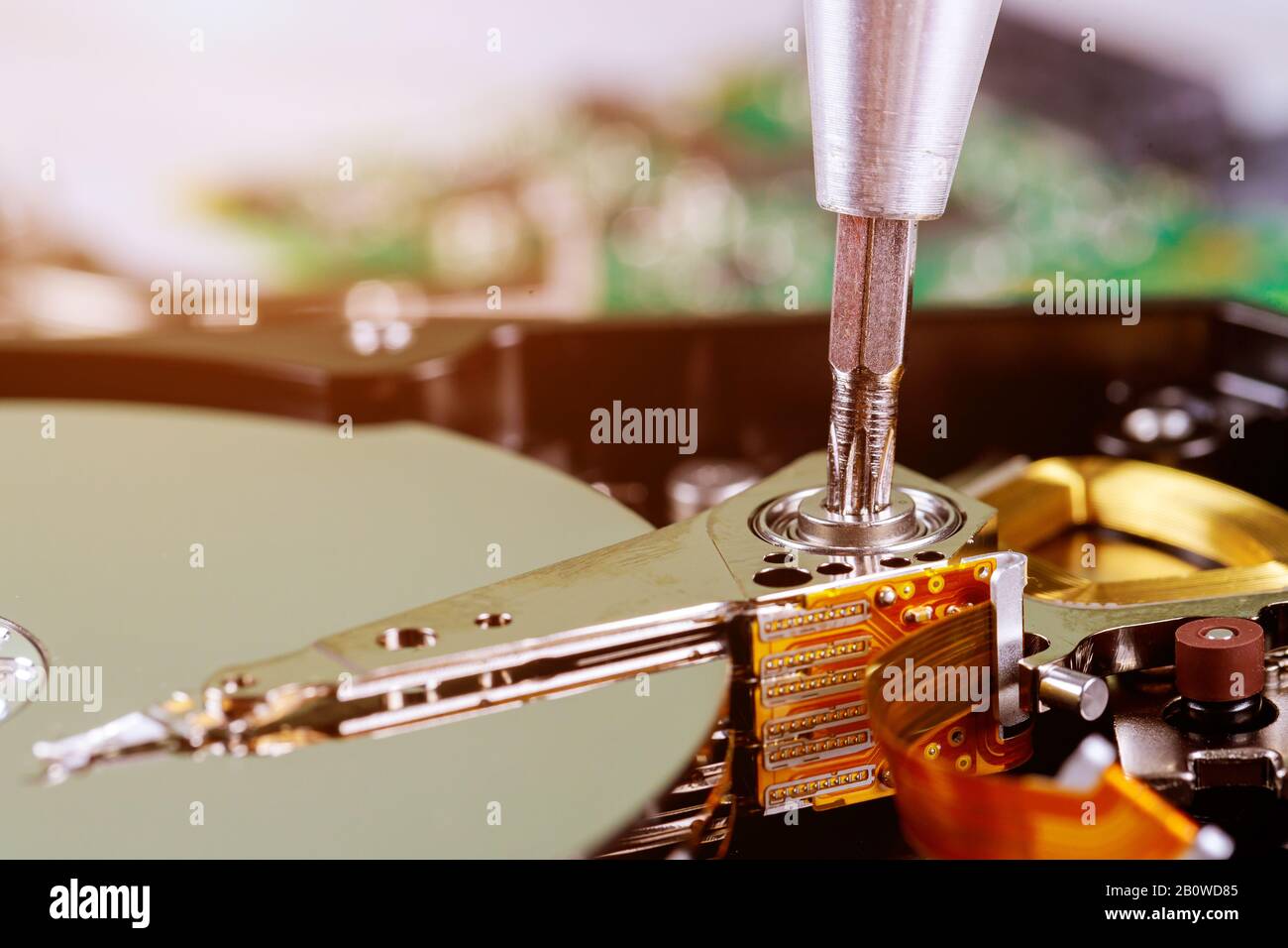 Disassembled hard drive from the computer a broken hard disk drive to ...