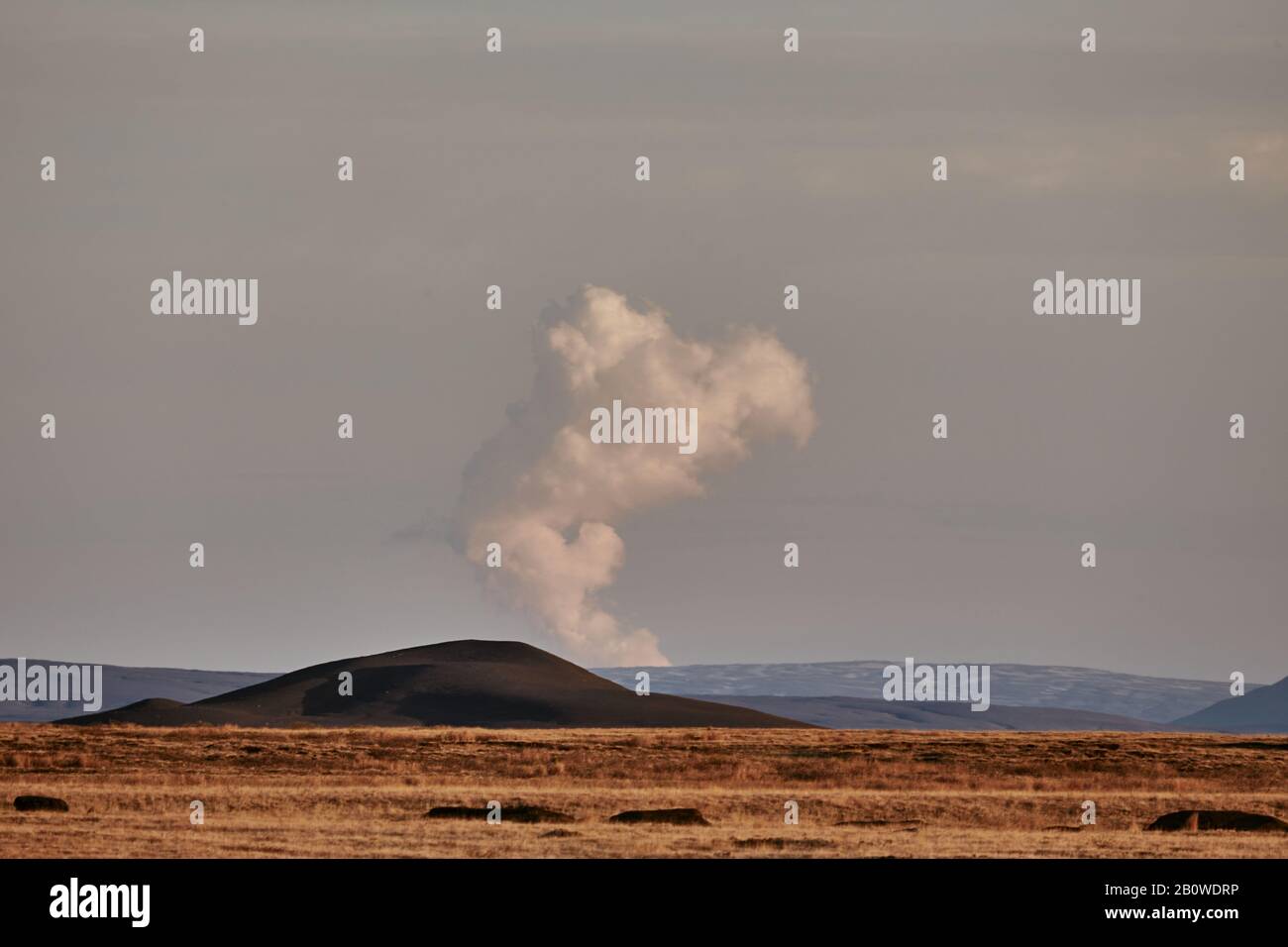 Steam as meltwater hits hot lava from previous eruption Stock Photo - Alamy