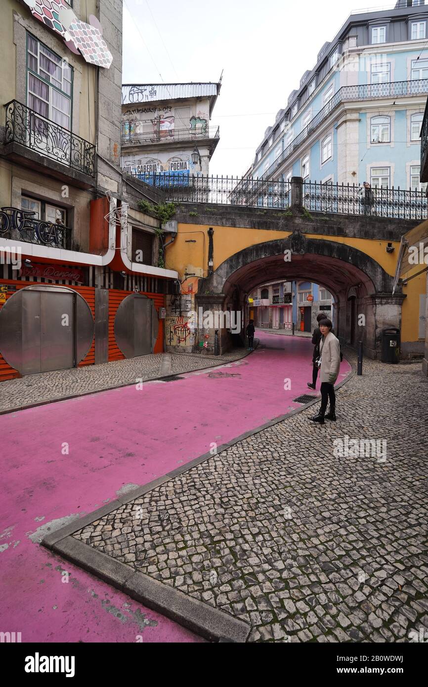 Pink street lisbon hi-res stock photography and images - Alamy