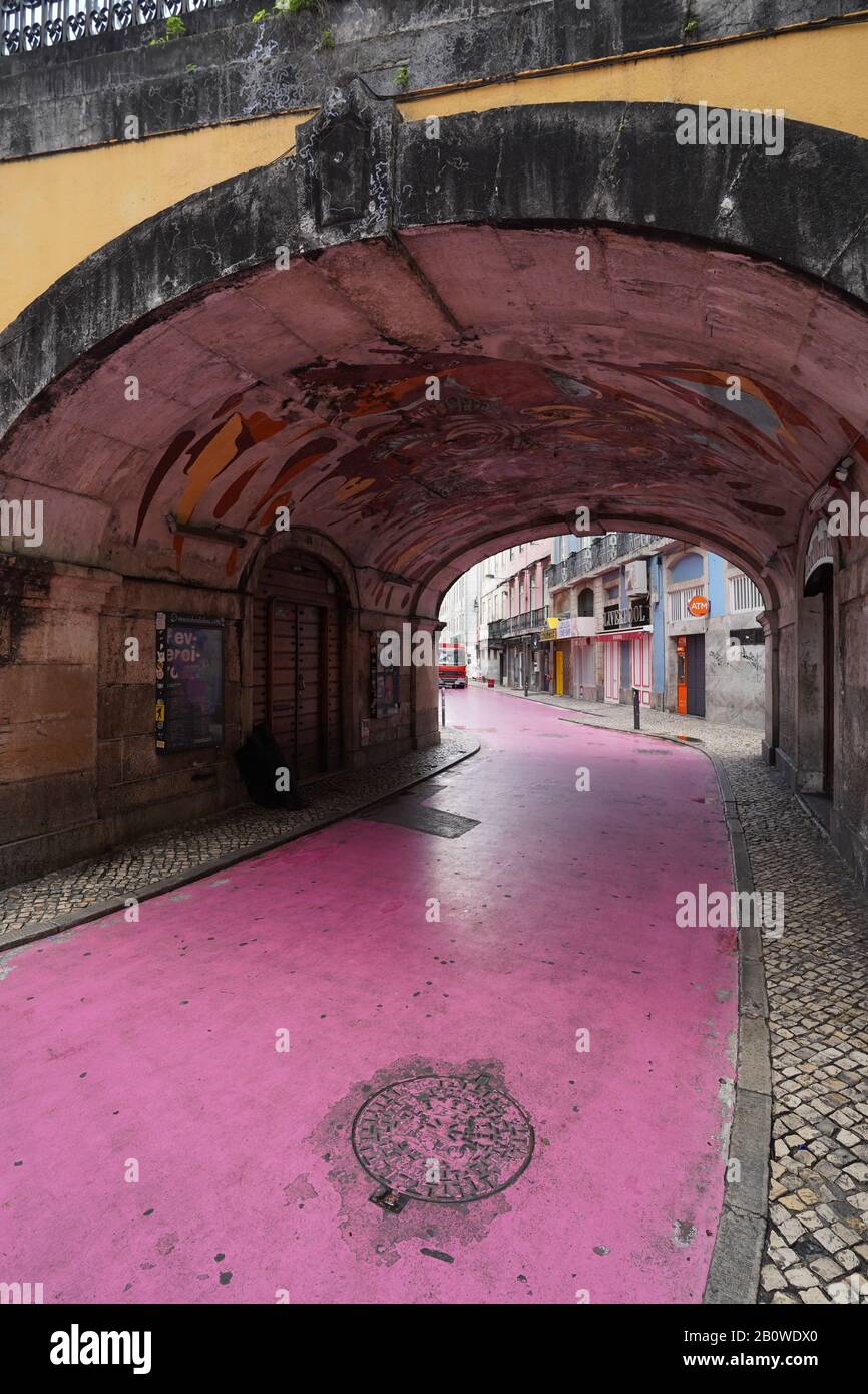 The Pink Street in Cais do Sodre, Lisbon, Portugal, during the day ...