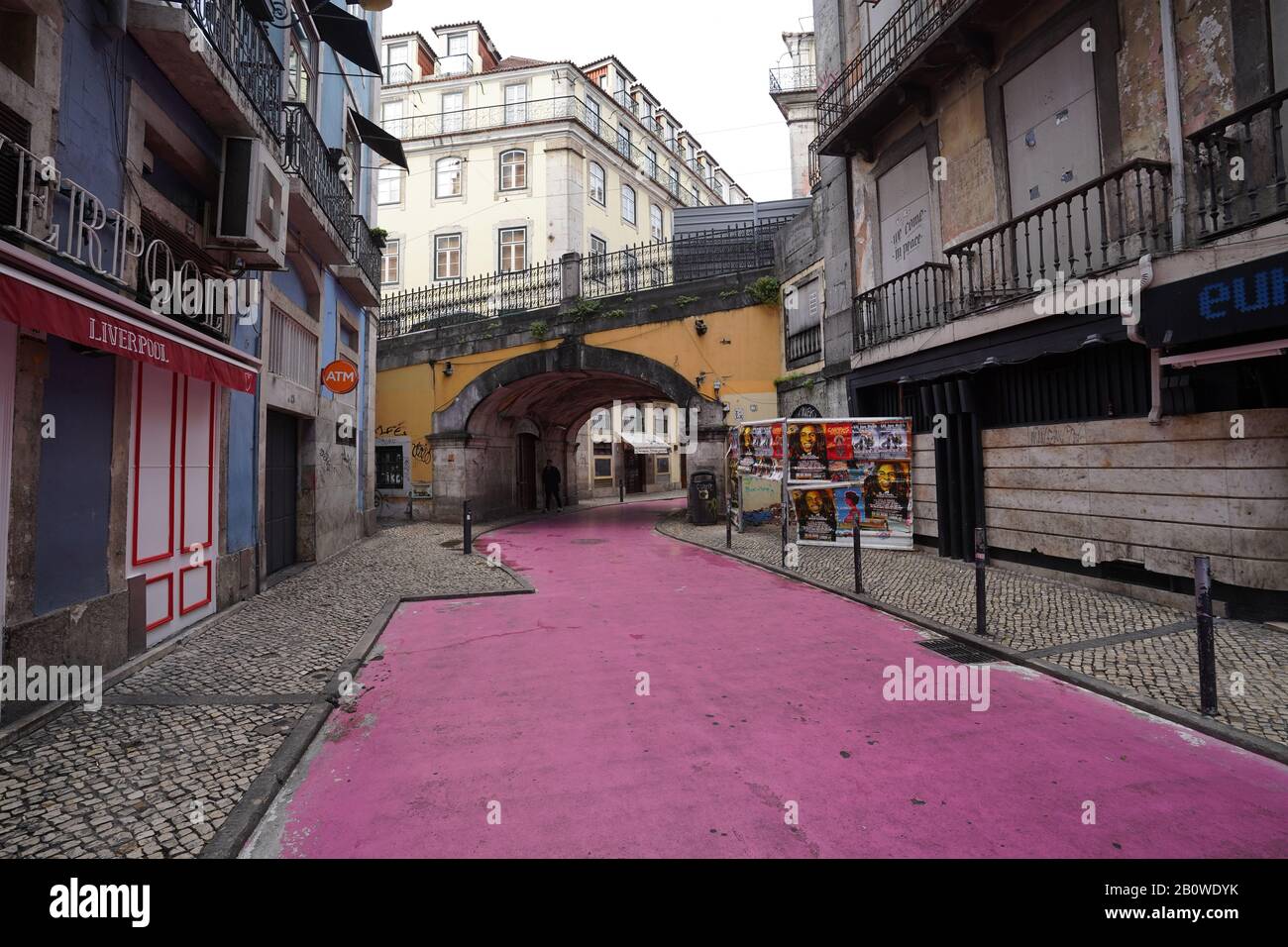 The Pink Street in Cais do Sodre, Lisbon, Portugal, during the day ...