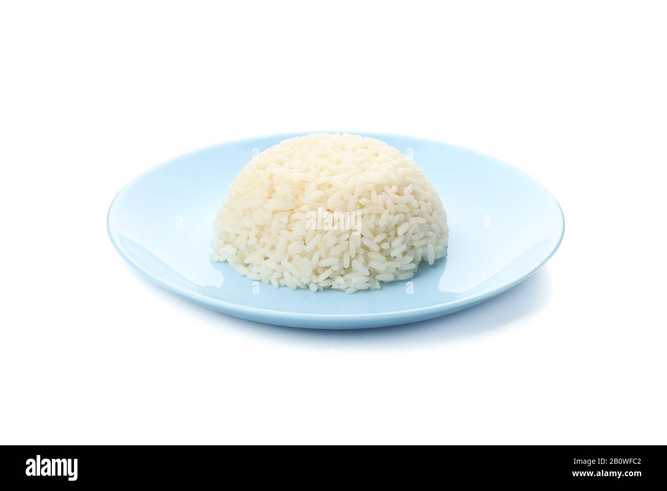 Blue plate with boiled rice isolated on white background Stock Photo ...