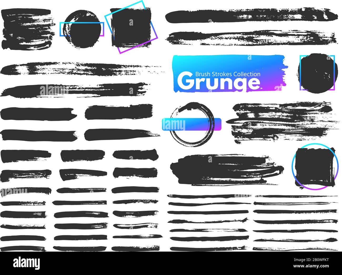 Grunge brush strokes. Watercolor paintbrush stroke line. Dirty square ...