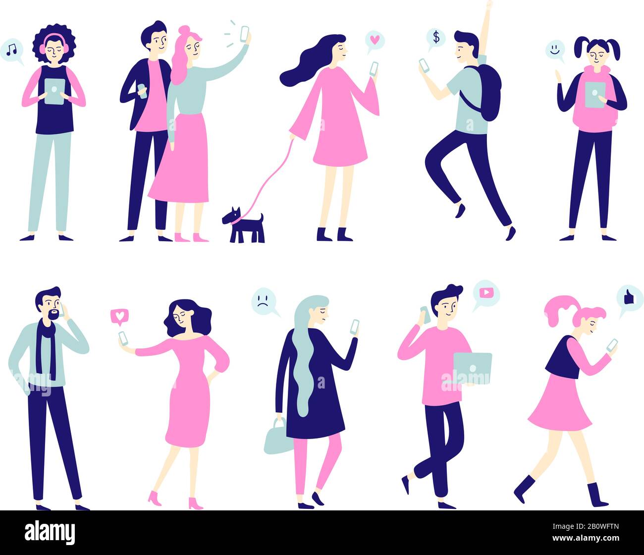 Character with smartphone. Smartphones in people hands, man talk on ...