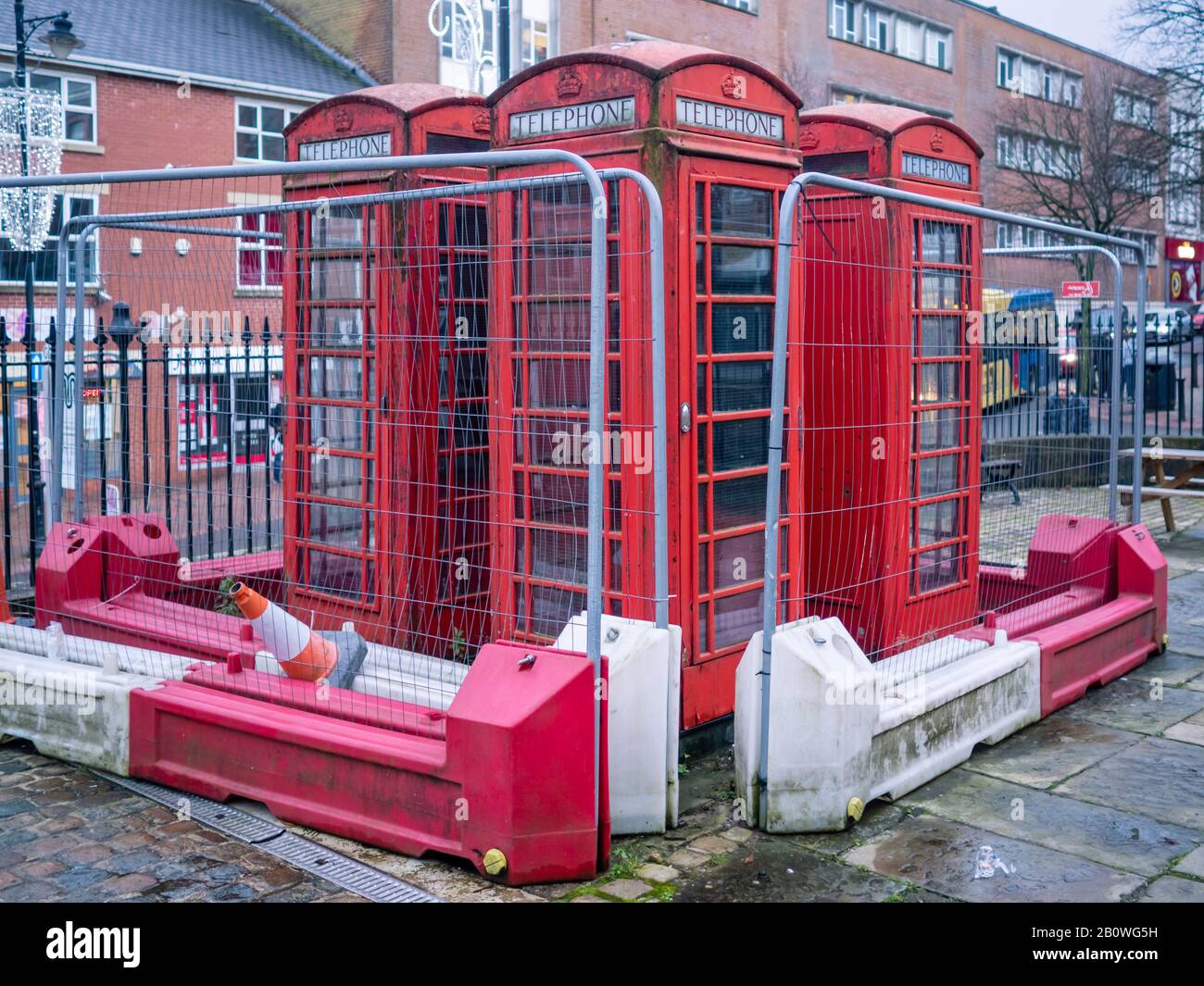 Disused telephone boxes in Bolton town centre Stock Photo - Alamy
